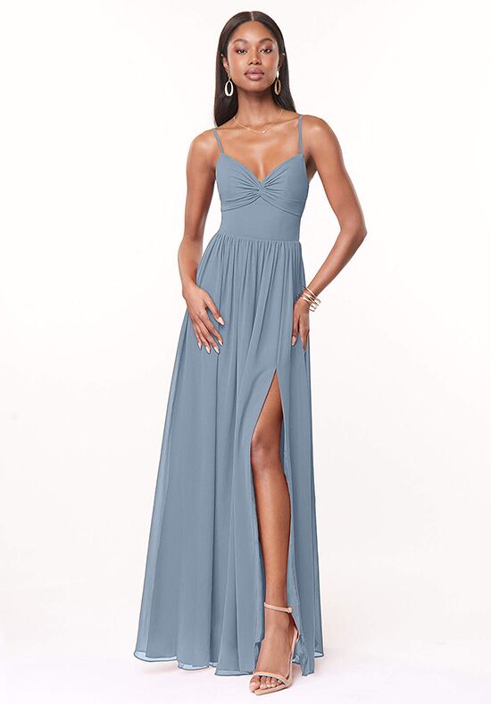 Azazie Azazie Zeya Chiffon in Dusty Blue Bridesmaid Dress | The Knot