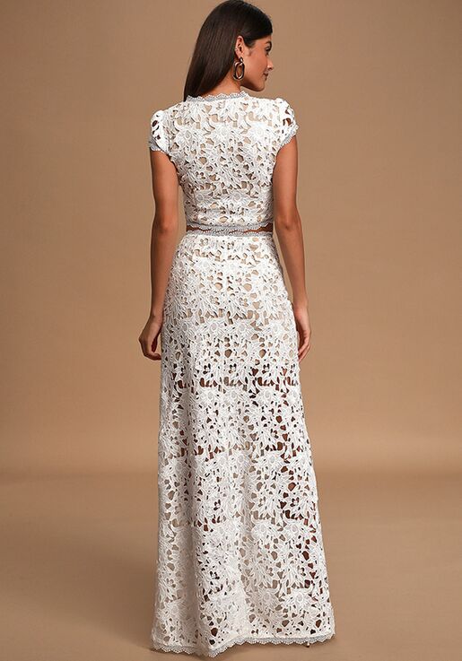 Lulus Special Moments White Crochet Lace Two Piece Maxi Dress Wedding