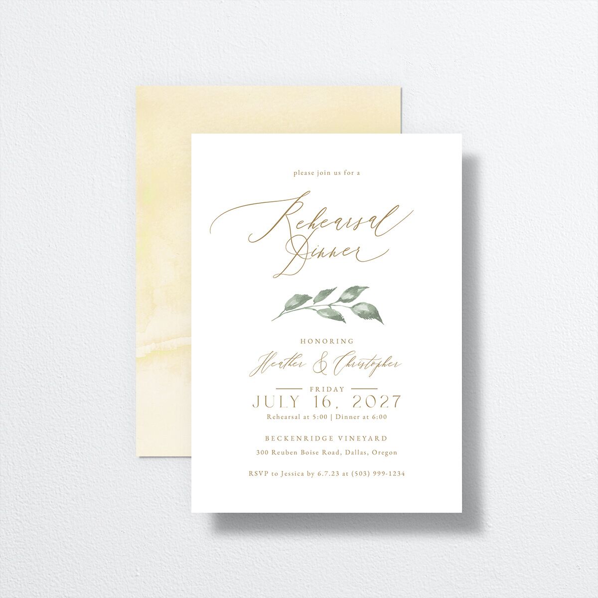 Dusted Calligraphy Rehearsal Dinner Invitations | The Knot