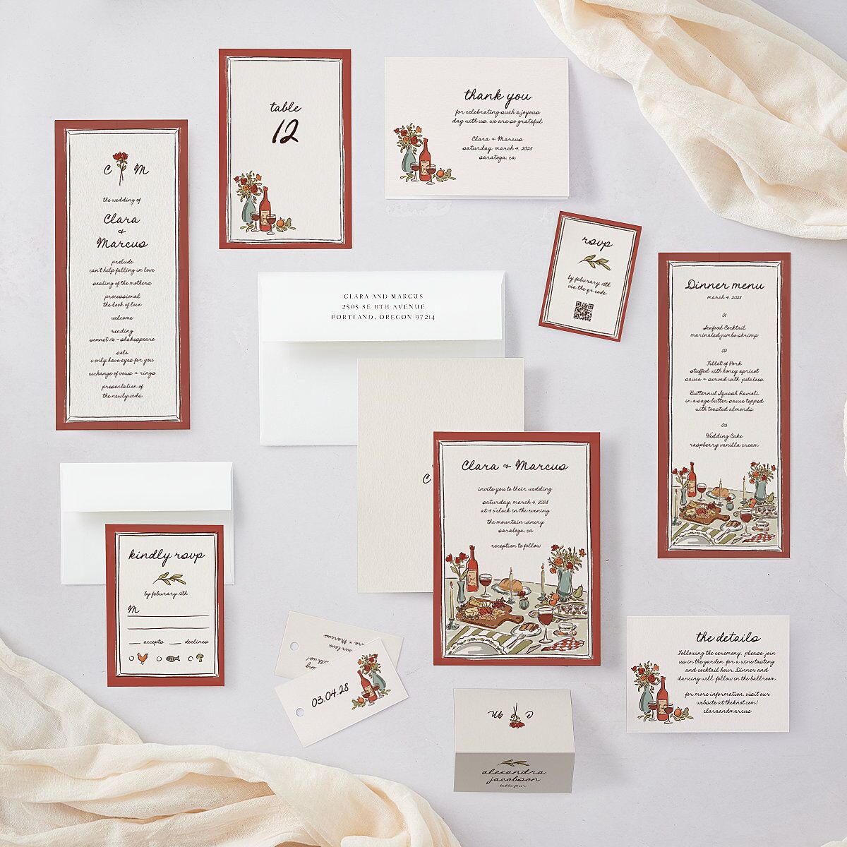 The Knot - Hand Drawn Tablescape Wedding Invitations
