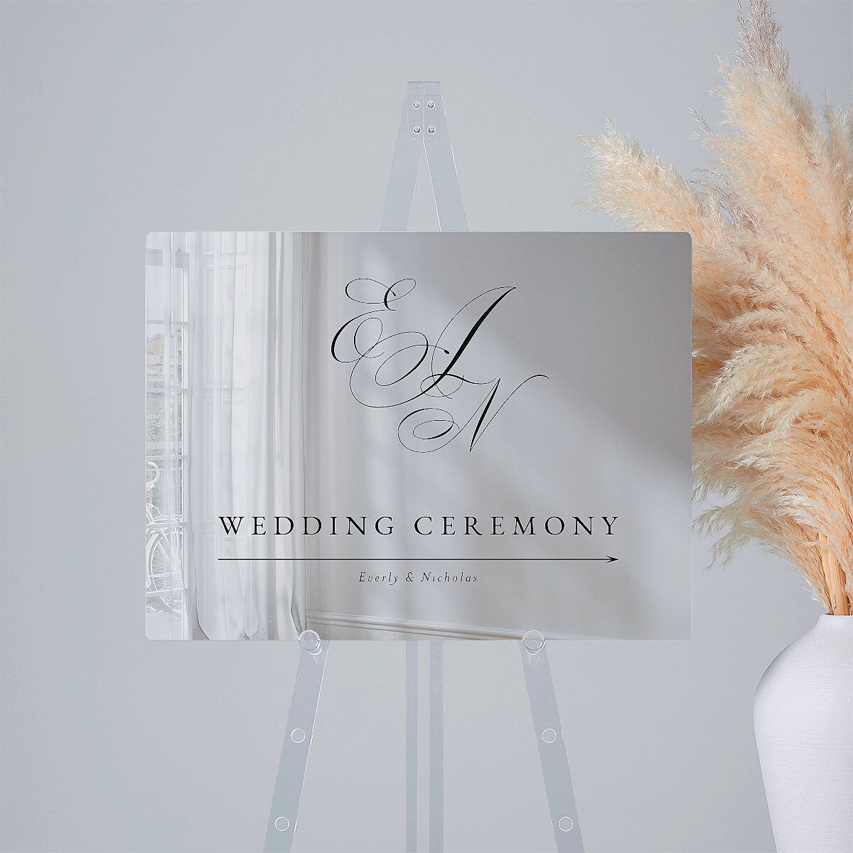 Exquisite Calligraphy Mirrored Acrylic Direction Sign Medium | The Knot